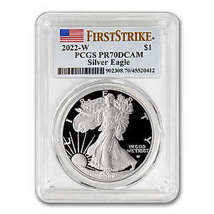2022 W 1 oz Proof American Silver Eagle PR-70 Deep Cameo (PR70DCAM - First Strike - Flag Label) $1 PCGS Mint State