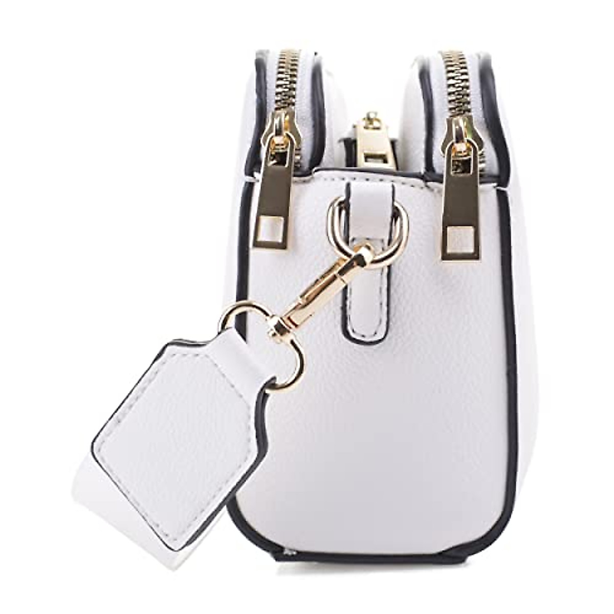 EVVE Crossbody Bags for Women Trendy Triple Zip Small Crossbody Camera Bag Purse with Wide Guitar Strap | White