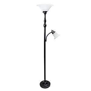 Elegant Designs LF2003-RBZ 2 Light Mother Daughter Floor Lamp with White Marble Glass,Restoration Bronze