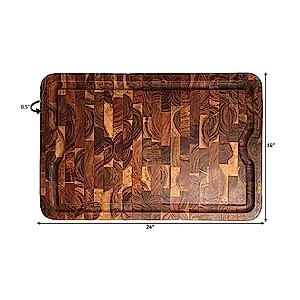 Mountain Woods Brown Organic End-Grain Acacia HardWooden Cutting Board for Kitchen w/Juice Groove | Chopping Board | Butcher Block - 24" x 16" x 1"