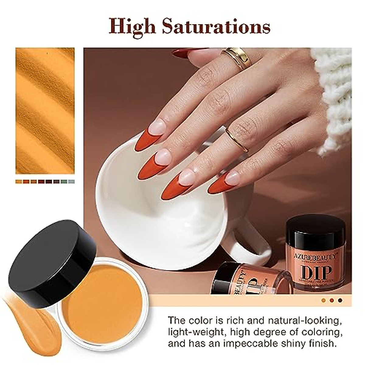 AZUREBEAUTY Dip Nails Powder Starter Kit, Maple Grey Sage Green Dark 8 Colors Set with Nail Swatch Sticks, Fall Nail Art Base Glossy/Matte Top Coat Activator Essential Liquid Manicure DIY Salon 30 PCS