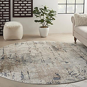Nourison Concerto Beige/Grey 7'10" x roundArea Rug, Abstract, Distressed, Easy Cleaning, Non Shedding, Bed Room, Living Room, Dining Room, Kitchen, (8' Round)
