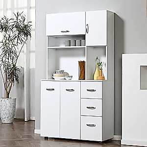HOMCOM 66" Buffet with Hutch, Freestanding Kitchen Pantry with 2 Large Cabinets, 1 Pull Up Cabinet, 3 Drawers & Wide Countertop, White