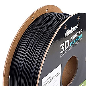 INLAND PLA 3D Printer Filament - 3D Printing PLA Filament 1.75mm, Dimensional Accuracy +/- 0.03mm - 1kg Cardboard Spool (2.2 lbs), Black PLA