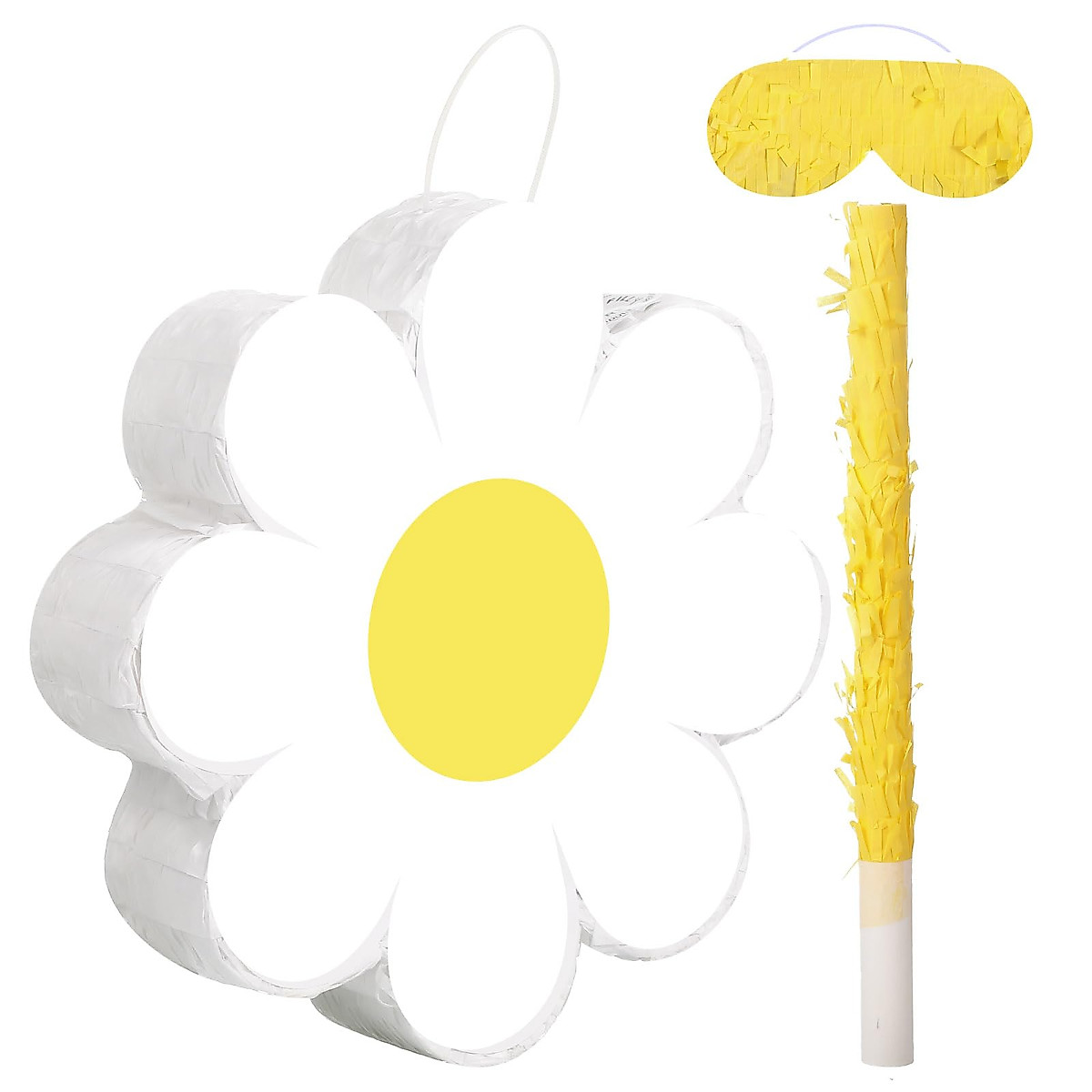 Aoriher Daisy Flower Piñata Set Include Bat Blindfold Confetti Tassel Flower Piñata Daisy Hippie Boho Piñata for Birthday Baby Shower Gender Reveal Wedding Floral Party Supplies(Daisy Flower)