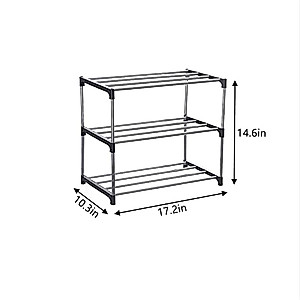 Daofako 3 Tiers Small Shoe Rack .Stackable Shoe Shelf Storage Organizer for Entryway Hallway Closet Bathroom Living Room (Black)