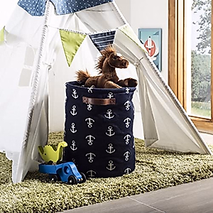 Safavieh Baby Collection Anchor Navy and White Cotton Handles Storage Basket