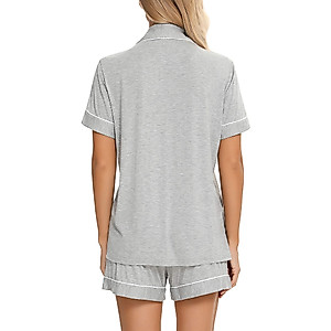 Senert Pajamas Set Short Sleeve Sleepwear Womens Button Down Nightwear Soft Pj Lounge Sets Light Grey, Large
