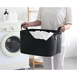 BESETFREE 4 Pack Felt Fabric Storage Basket, 8x13x9" Foldable Felt Storage Bin with Leather Handles, Open Storage Bins for Shelves, Magazine, Toys, Clothing