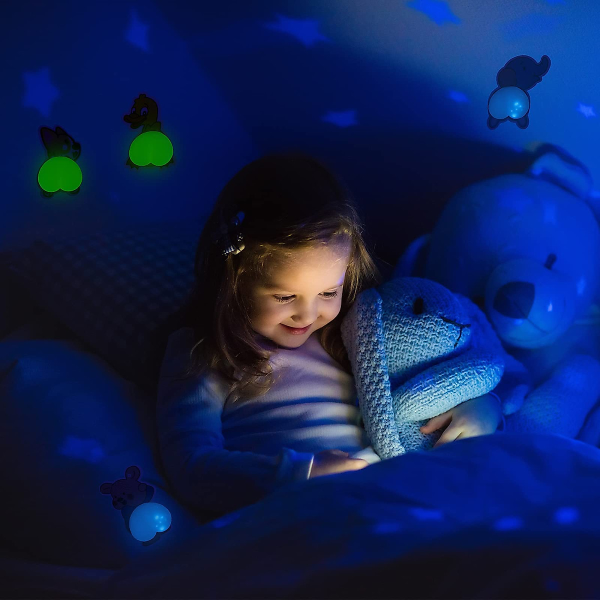 8 Pieces of 3D Fluorescent Cartoon Decorative Mute Stickers Cute Silicone Car Rearview Mirror Door Frame Anti Collision Stickers Decompression Luminous