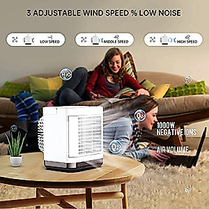 Portable Air Conditioners, Rechargeable Desktop Fan with 3-speed, Cordless Personal Air Cooler with Handle, Evaporative Air Cooling Conditioner for Home, Bedroom, Office, Camping Tent