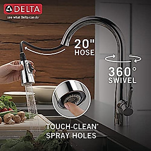 Delta Faucet Essa Pull Down Kitchen Faucet Chrome, Chrome Kitchen Faucets with Pull Down Sprayer, Kitchen Sink Faucet, Faucet for Kitchen Sink with Magnetic Docking Spray Head, Chrome 9113-DST