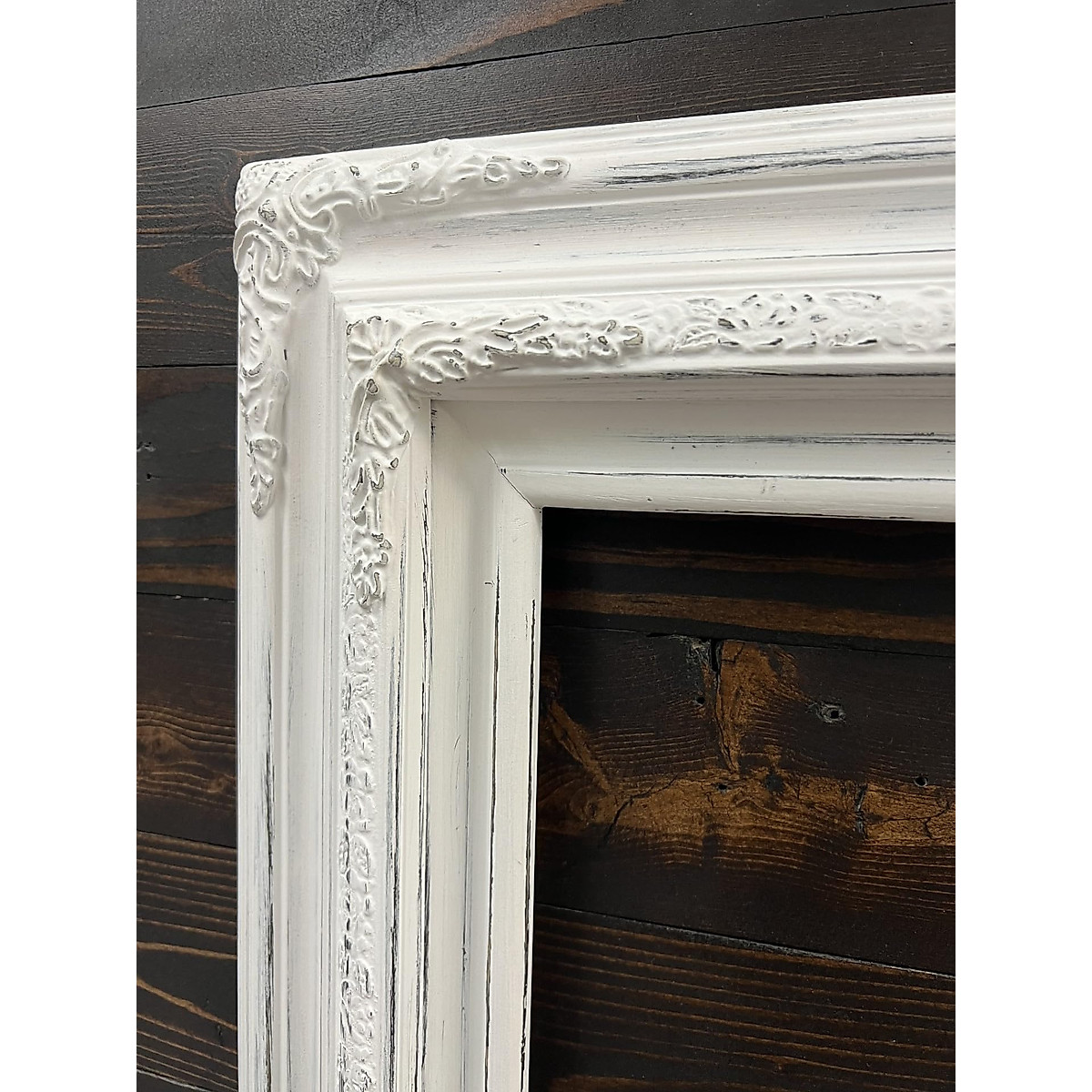 11 x 14 Traditional Compo ornate picture frame, Distressed White, custom frame, hand made (WITH PLEXIGLASS AND BACKING)
