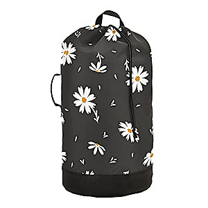 Kigai Small Daisy Travel Laundry Bag Waterproof Durable Large Laundry Backpack with Handles and Drawstring Closure Machine Washable Dirty Clothes Organizer Storage Bag Laundry Hamper