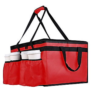 Insulated Food Delivery Bag with Cup Holders/Drink Carriers Premium XXL, Great for Beverages, Grocery, Pizza, Commercial Quality Hot and Cold Catering Bag for doordash 22x14x13 hot Boxes