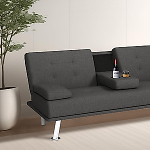 yoyomax, Linen Fabric Sofa Bed Convertible Folding Futon Couch for Compact Living Space, Dorm, RV, Offices, Grey