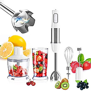 Immersion Blender Handheld, 5 in 1 Multi-purpose Hand Blender Electric 500W 6-Speed with Turbo Mode, Stick Blender with 500ml Food Chopper, 600ml Beaker, Stainless Steel Egg Whisk, Milk Frother (5 in 1)