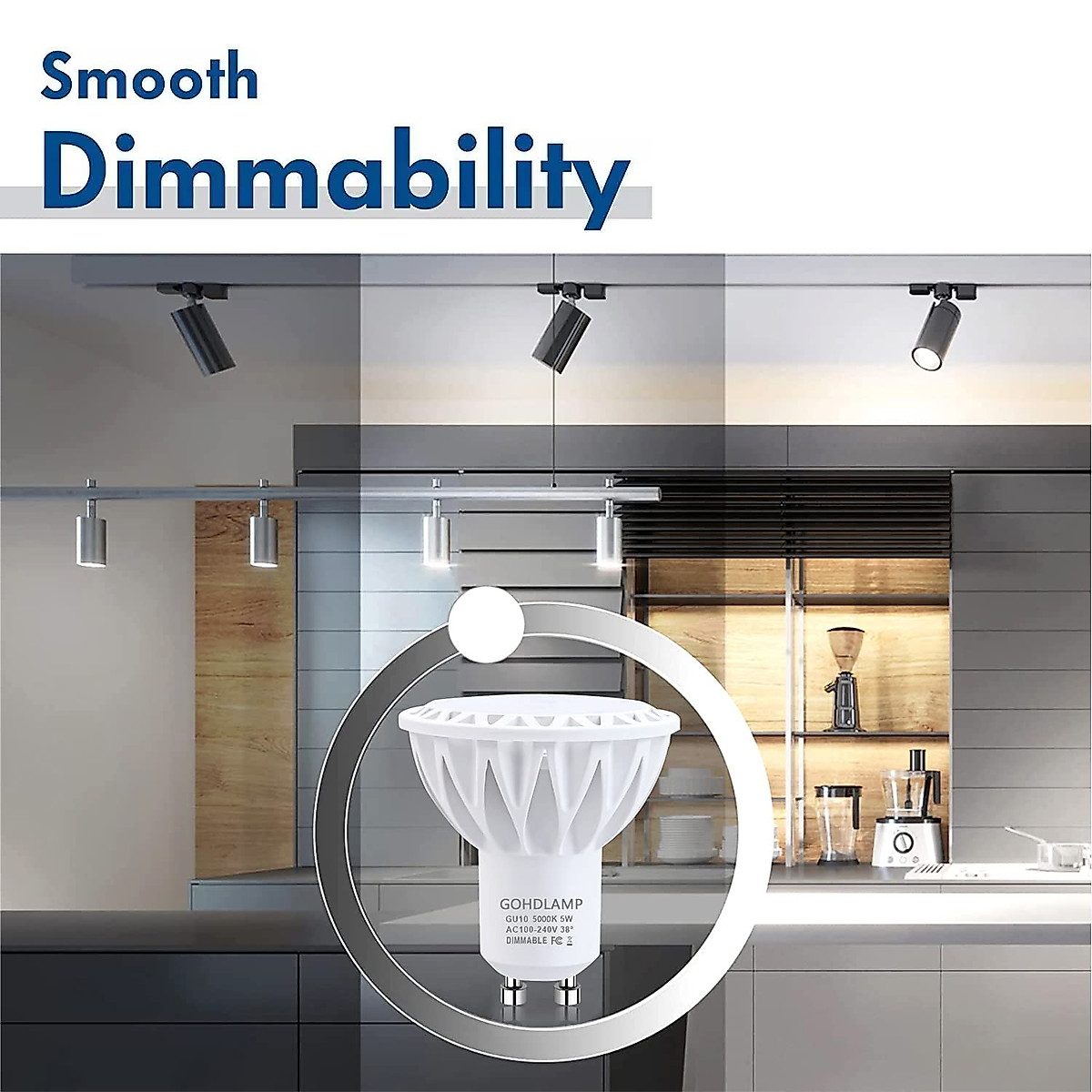 GOHDLAMP Dimmable GU10 LED Bulbs - 50W Equivalent Recessed Track Lighting - 5W 5000K Daylight White - 450LM 38° Beam Spot Light Bulbs - Ideal for Kitchen, Living Room, Bedroom - Pack of 6.