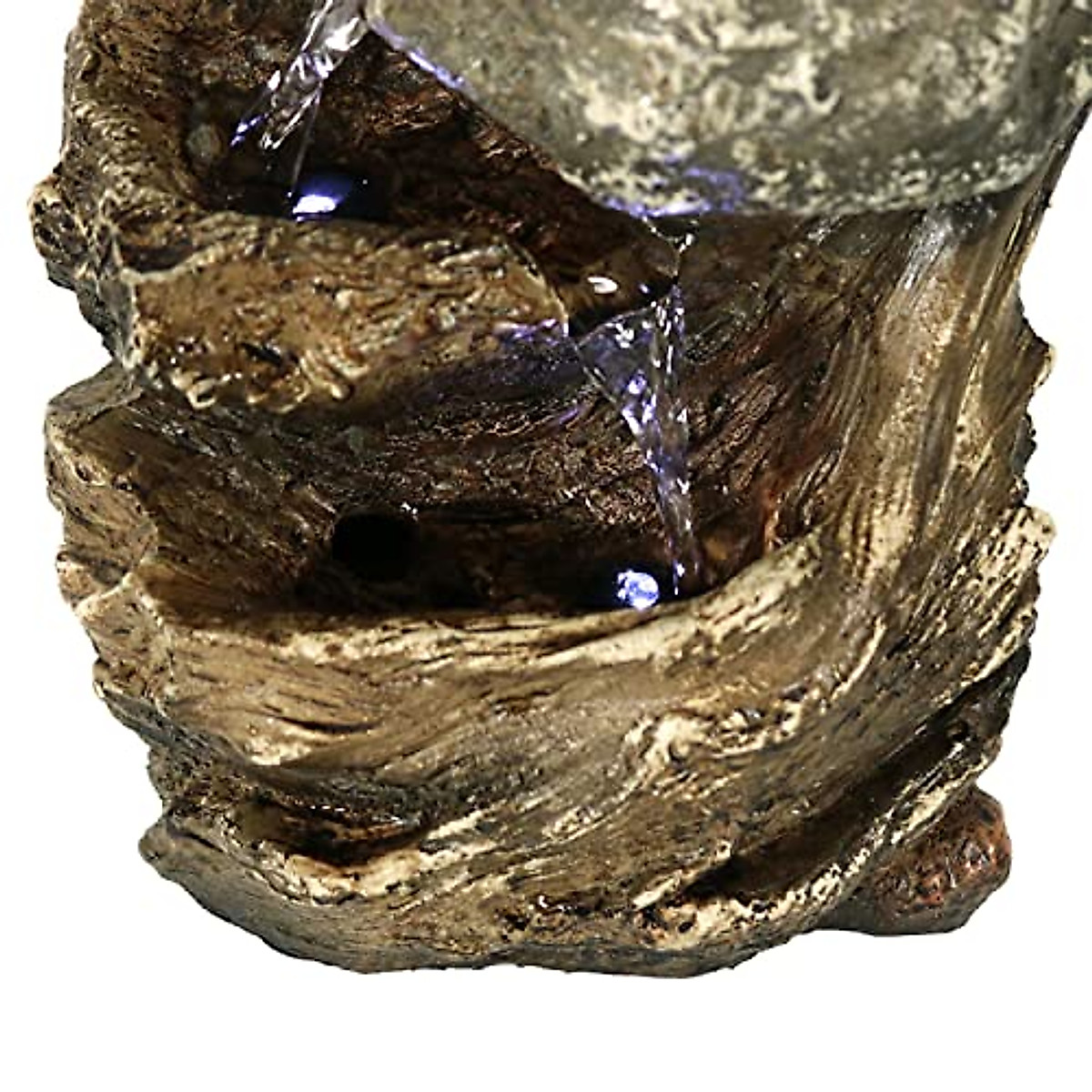 Sunnydaze Indoor Electric Tabletop Fountain with LED Lights - Decorative Tiered Rock and Log Waterfall Design - Quiet and Soothing Water Sound - Small 10.5 Inch Desktop Size