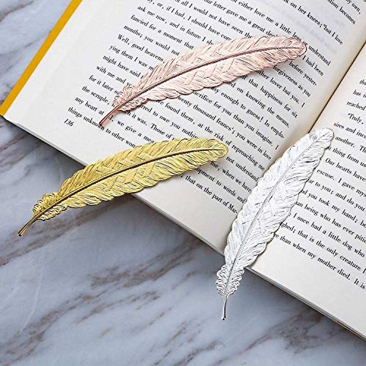 7 Pieces Metal Feather Bookmarks Assorted Metal Bookmark Feather Shape Book Marker for Adults and Kids (1 Set)