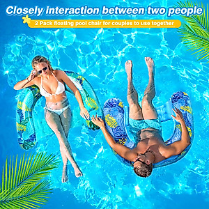 INOMO Portable Ac Window Vent Kit Inflatable Pool Float Chair, 2 Pack Pool Chair Floats for Swimming Pool Floats Adults Size Lounger with Backrest & Cup Holder