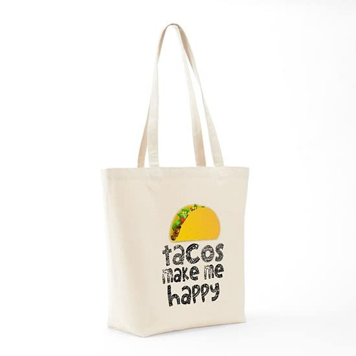 CafePress Tacos Make Me Happy Tote Bag Natural Canvas Tote Bag, Reusable Shopping Bag