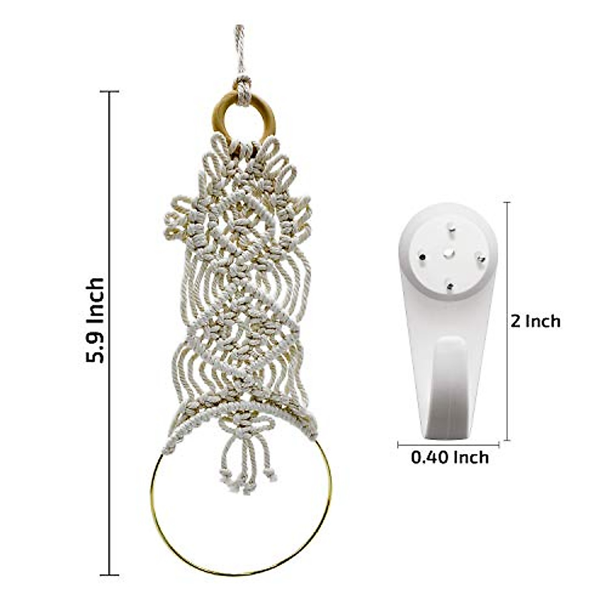 GLORD Eco-Conscious Boho Macrame Towel Holder - Decorative Hanging Storage for Kitchen, Bedroom, Bathroom, Living Room - Bohemian-Style Aesthetic Decor - 6-Inch Gold-Colored Loop & Wood Hanger Ring