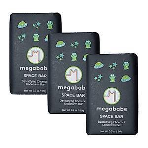 Megababe Underarm Bar Soap - Space Bar | with Detoxifying Charcoal for Odor Control | 3.5 oz - 3 Pack