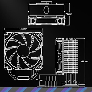 Cooler Master Hyper 212 Pro aRGB CPU Air Cooler, SickleFlow Edge 120 PWM Fan, Composite 4 Copper Heat Pipes, 152mm Tall, Sleek Top Cover, AMD Ryzen AM5|AM4, Intel LGA 1851|1700 Brackets