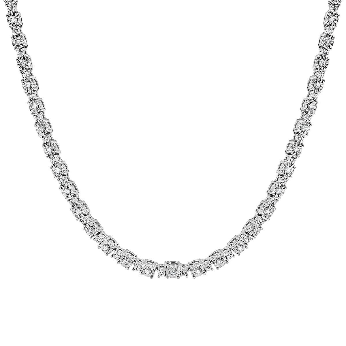 Beyond Brilliance Tennis Necklaces for Women - 1.00 Carat Illusion Set Round Cut Diamond Tennis Necklace in Sterling Silver | Fine Jewelry for Her| Gift Box Included