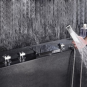 Lovedima Modern 5 Pieces Waterfall Bathroom Bathtub Faucet Roman Tub Filler with Handheld Shower