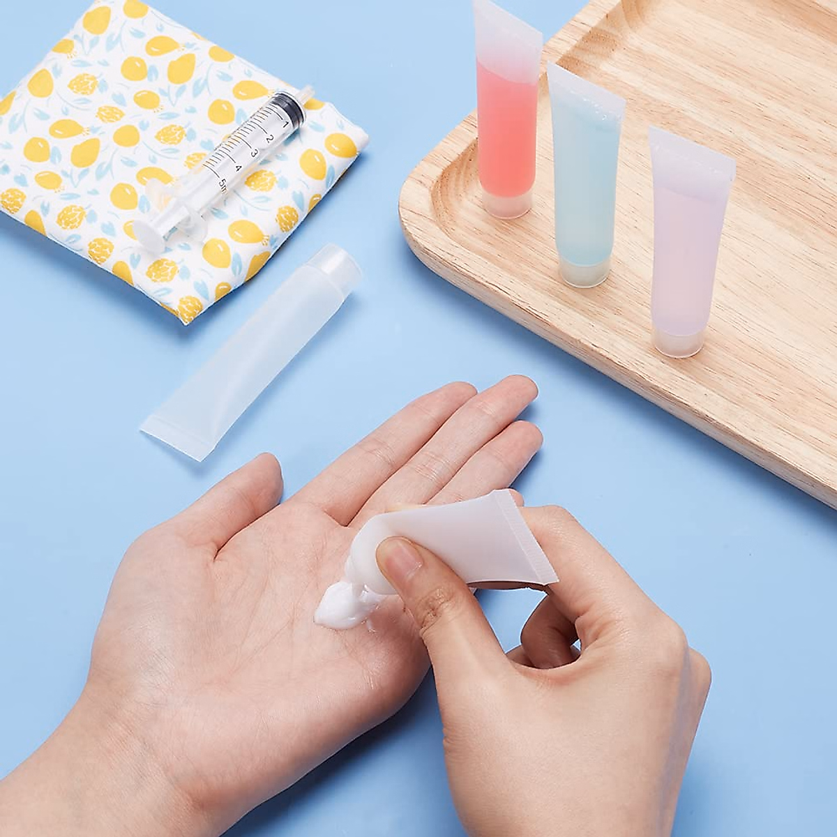 BENECREAT 30 Pack 0.5oz Clear Empty Tubes with Plastic Syringes Clear Squeezable Cosmetic Containers Refillable Plastic Tubes for Shampoo Facial Cleanser Makeup Sample