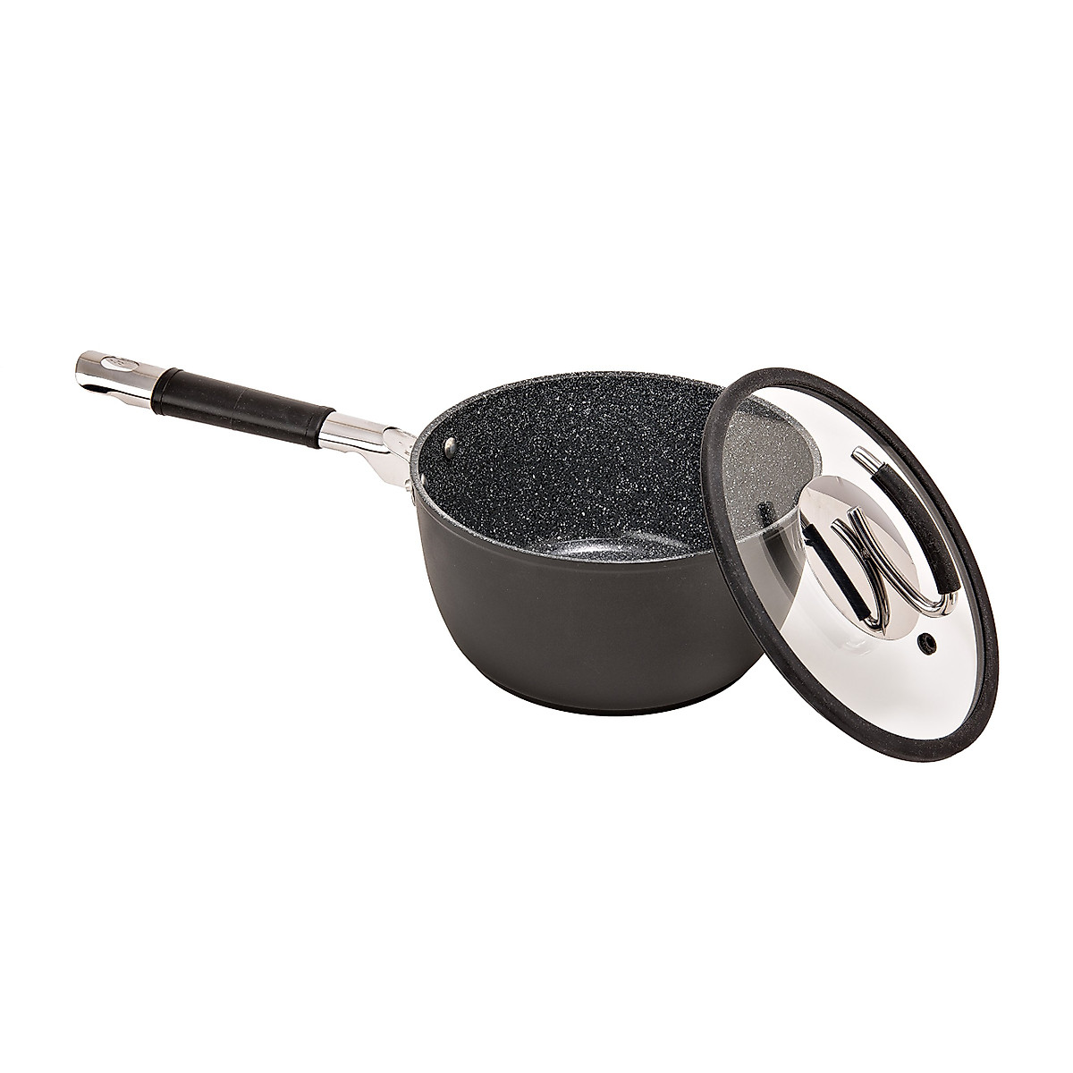 Vesuvio Ceramic Coated Nonstick Induction Compatible Sauce Pan, 2.6 Quart | Heat Resistant Silicone Handle | Durable, High Heat Aluminum Base with No PTFE, PFOA, Lead | Oven Safe | Made In Italy