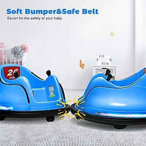 Bumper Car for Kids 12V with Remote Control Flashing Lights Music DIY Stickers for 1.5+ Baby Toddlers Children Electric Ride on Cars Vehicle Toys 66 LBS Weight Capacity, Passed ASTM Test (Blue)