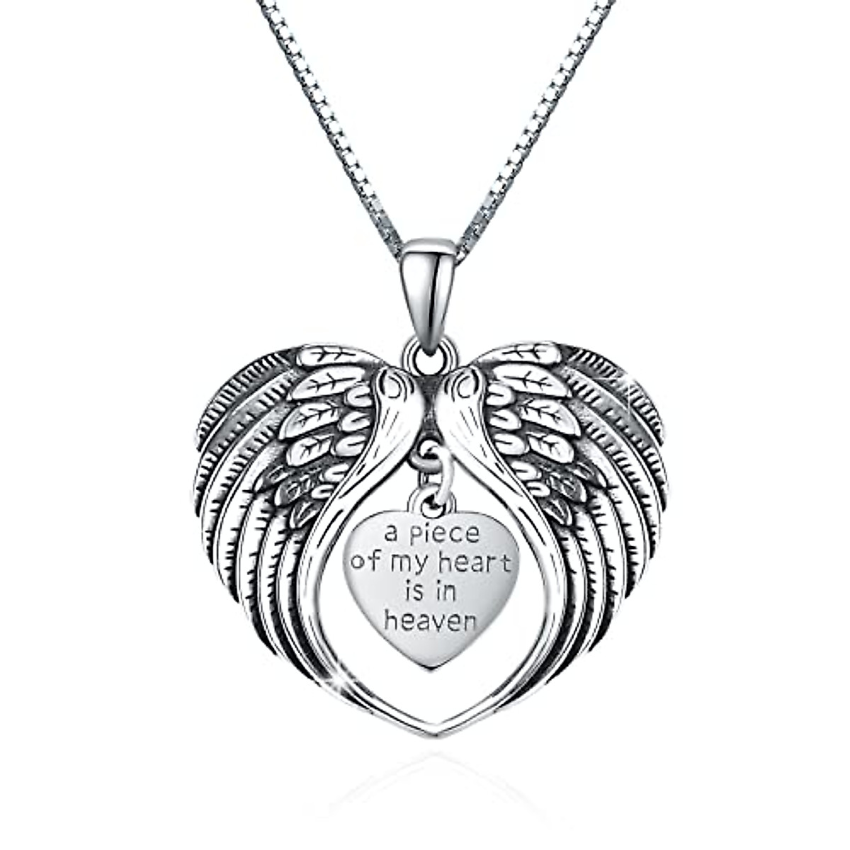 TUGHRA Angel Wing Necklaces 925 Sterling Silver Keepsake Necklace Heart Charm Memorial Pendant A Piece of My Heart Is In Heaven Pendant Necklace for Women