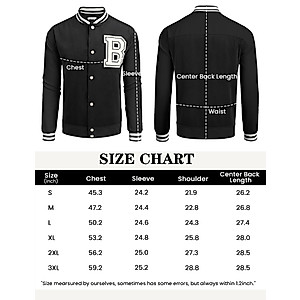 COOFANDY Men All Black Varsity Jacket Costume Letterman B Bomber Vintage Jacket Casual Stylish Jacket