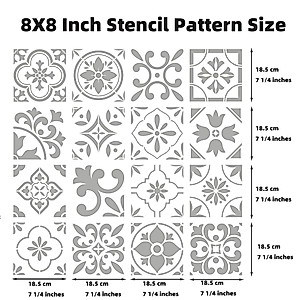 16-Pack Spanish Tile Stencil Set (8X8 Inch) Authentic Patterns for Floor and Wall, Reusable Tile Stencils for Painting on Floors, Furniture, and Canvas, DIY Spanish Talavera Home Décor