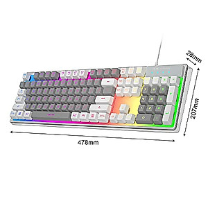 MageGee Gaming Keyboard, Rainbow Backlit LED Wired Gaming Keyboard with Clear Housing and Double-Shot Keycaps, K1 Waterproof Ergonomic 104 Keys Light Up Keyboard for PC Desktop Laptop, White & Gray