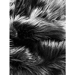Sasha Black 2 Inch Long Pile Soft Luxury Faux Fur Fabric Fursuit, Cosplay Costume, Photo Prop, Trim, Throw Pillow, Crafts