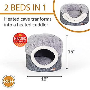 K&H PET PRODUCTS Thermo-Pet Nest Heated Cat Bed for Indoor Cats & Kittens, 2-in-1 Heated Cat Cave & Cuddler, Gray, Small 18 X 15 Inches