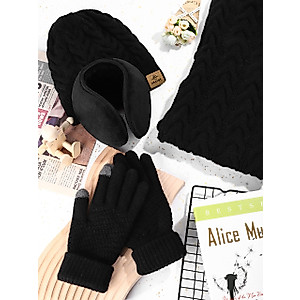 URATOT 4 Pack Winter Knitted Set Thick Knitted Beanie Hat Scarf Gloves Ear Warmer for Men or Women
