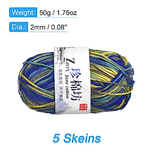 uxcell Cotton Blend Yarn, 5 Pack of 50g/1.76oz Soft Crochet Craft Yarns for Knitting and Crocheting Craft Projects, Blue-Yellow