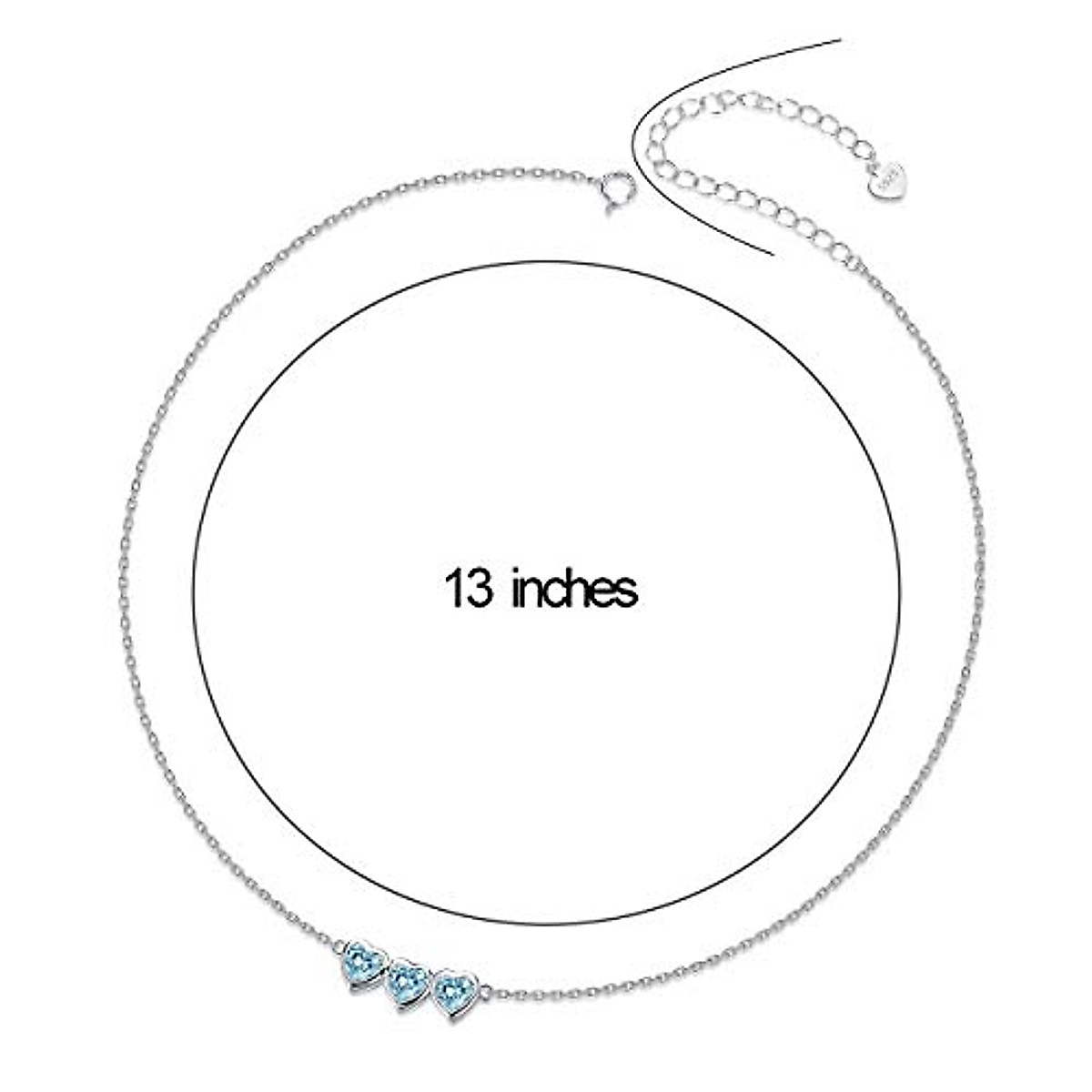 925 Sterling Silver March Choker Necklaces for Young Women Teens - Delicate Blue Heart Birthstone Choker for Women Christmas Birthday Anniversary Jewelry Gifts for Sister Daughter Friends