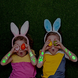 Partywind 115 Styles Luminous Easter Temporary Tattoos for Kids, Glow Easter Party Supplies Favors Decorations, Fake Tattoo Stickers with Easter Eggs for Basket Stuffers