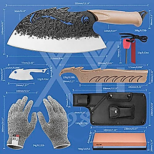 XYJ Authentic Since 1986,Chinese Vegetable Cleaver,Kitchen Chef Knife With Rolling Bag,Holder,Whetstone,High Carbon Steel Meat Butcher Knife,Camp Cooking Knives,Full Tang Handle (8.5 Inch A)