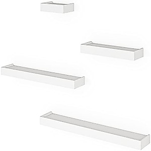 Ballucci Modern Ledge Wall Shelves, Set of 4 Wood Floating Shelves for Bedroom, Bathroom, Living Room, Kitchen, Nursery, White