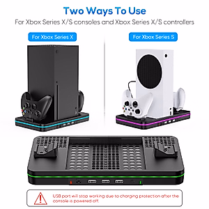 Vertical Cooling Stand for Xbox Series X/S, Dual Controller Charging Station for Xbox Series X/S with Cooling Fan 3 Hub USB Ports