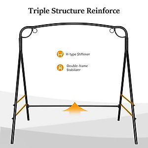 VINGLI Upgraded Metal Porch Swing Stand with Black Finish, Heavy Duty 660 LBS Weight Capacity Steel Swing Frame with Extra Side Bars, Powder Coated Hanging Swing Frame Set for Outdoors