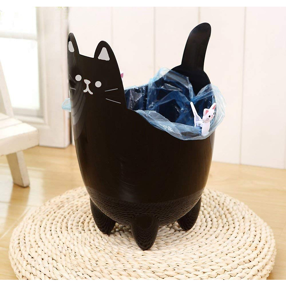 123Arts Cute Cartoon Cat ABS Table Bathroom Trash Can Storage Bucket
