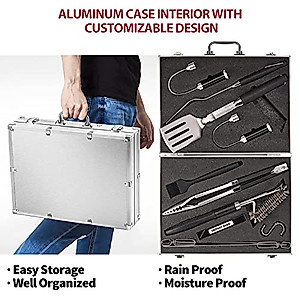 BBQ Grill Tools Set Grilling Accessories -Deluxe Birthday Gifts for Dad or Men,19 Pcs Stainless Steel Grill Kits with Large Brushed Aluminnum Case, 18” Professional Barbecue Utensils for Outdoor Grill